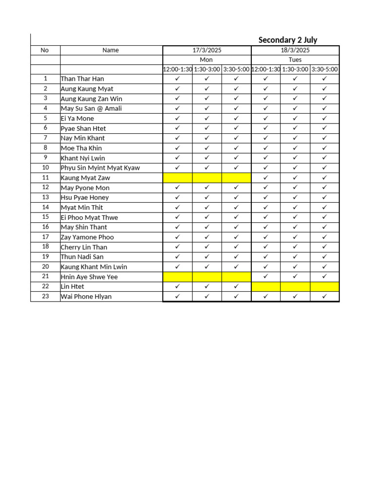 March 3rd Week Atten and Lesson Record | PDF