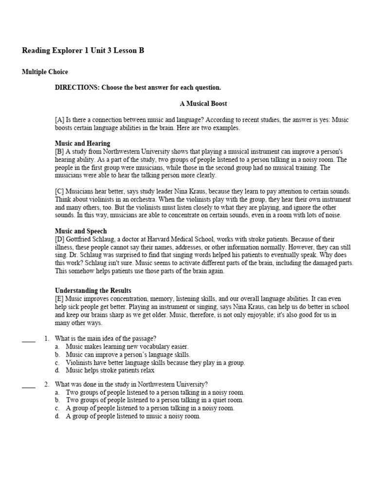 Reading Explorer 1 Unit 3 Lesson B | PDF | Immune System | Sleep