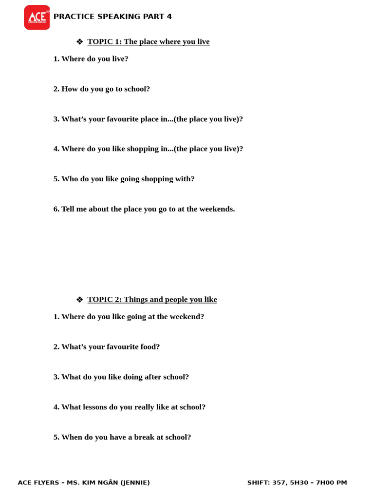 27.8.24 - Topic For Speaking Part 4 - Flyers (Part 1) | PDF