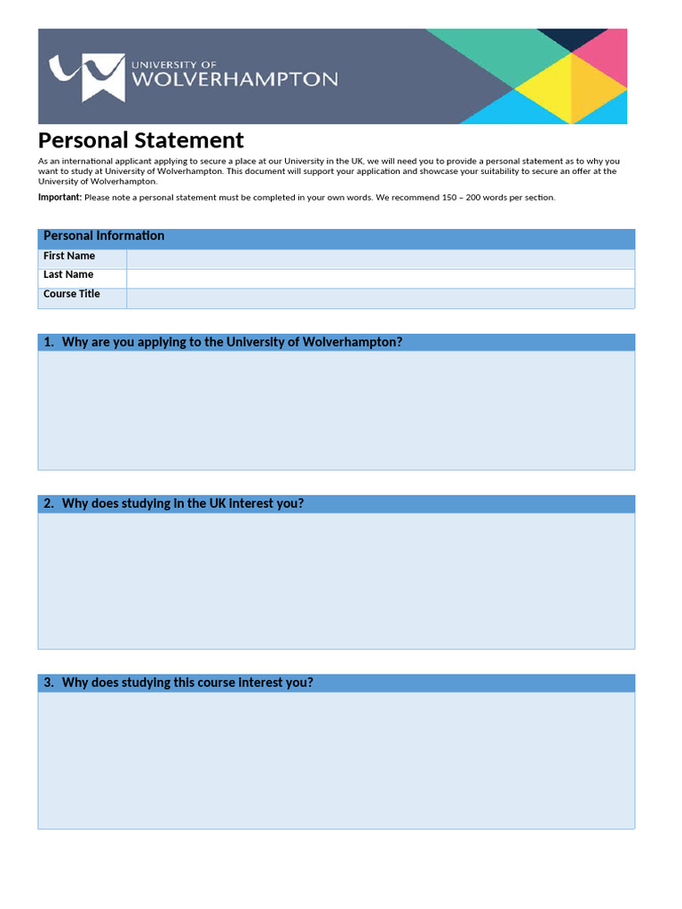 University of Wolverhampton Personal Statement Guide | PDF