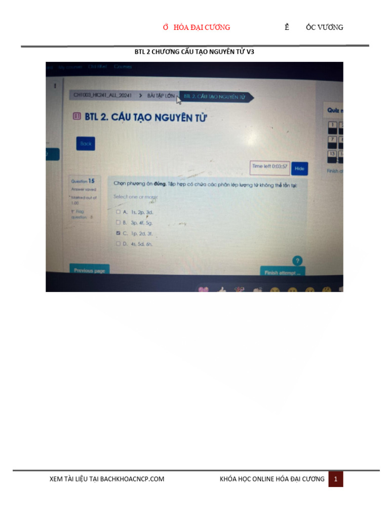 BTL 2 CHƯƠNG CẤU TẠO NGUYÊN TỬ V3 | PDF
