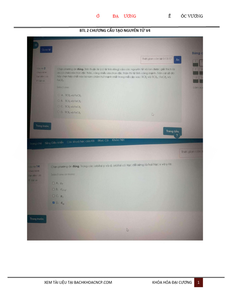 BTL 2 CHƯƠNG CẤU TẠO NGUYÊN TỬ V4 | PDF