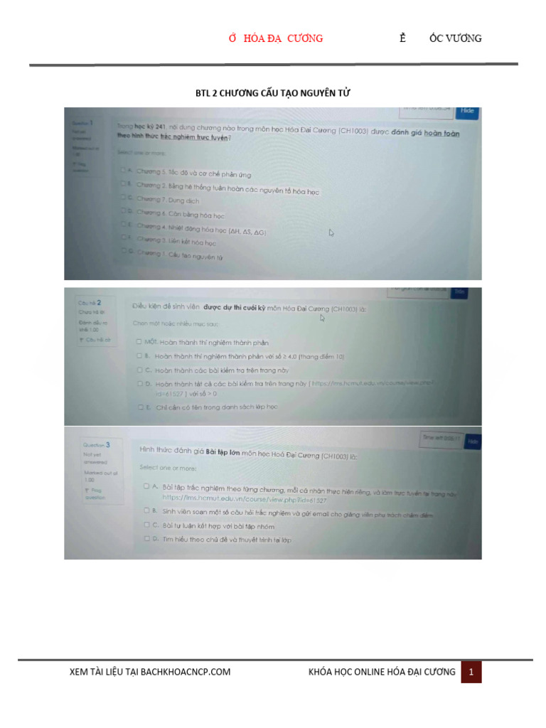 BTL 2 CHƯƠNG CẤU TẠO NGUYÊN TỬ | PDF