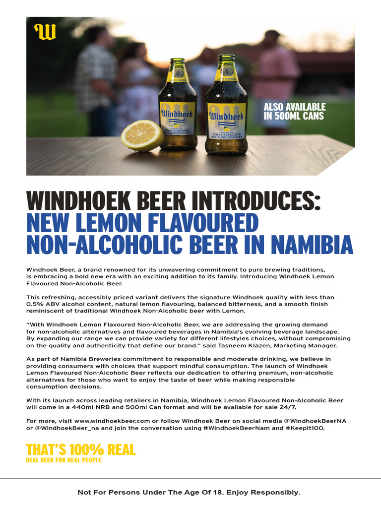 Windhoek NB WHK Lemon Flavoured Non-Alc Beer Launch-Press Release | PDF