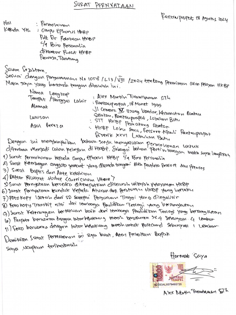 Surat Permohonan Kepada Ompui Ephorus (Alex Tinambunan) | PDF