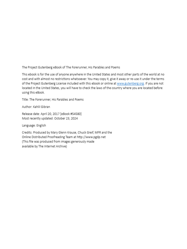 Kahlil Gibran - The Forerunner His Parables and Poems | PDF | Project ...
