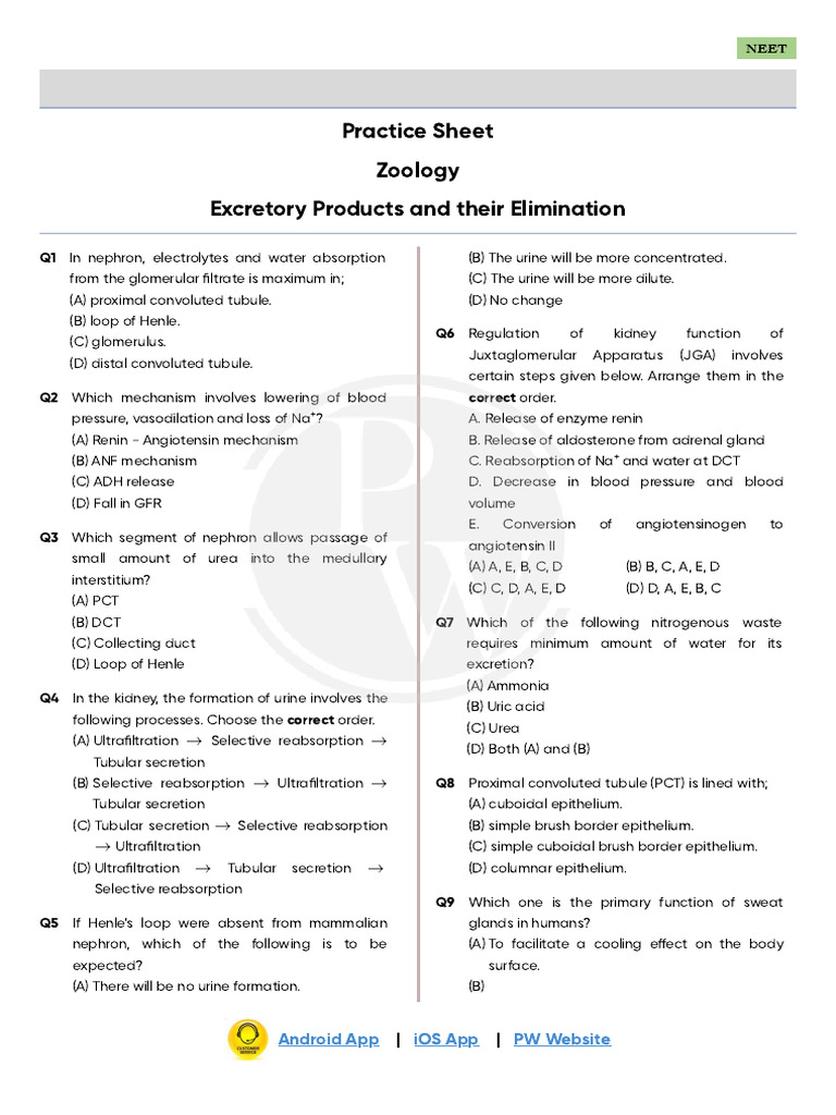 Excretory Products and Their Elimination - DPPs - Rapid Revision | PDF ...