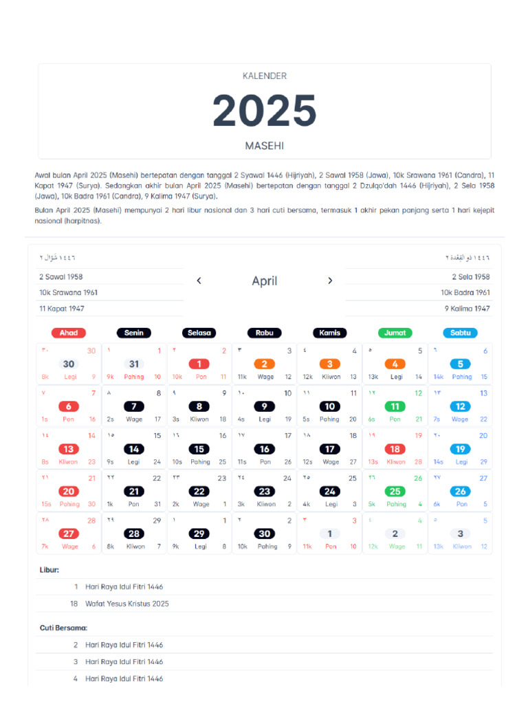 Kalender April 2025 | PDF