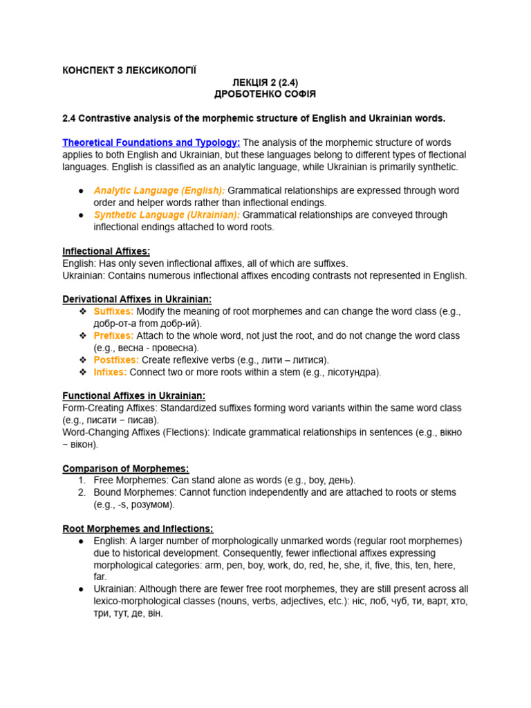 2 4 Contrastive Analysis of The Morphemic Structure of English and ...