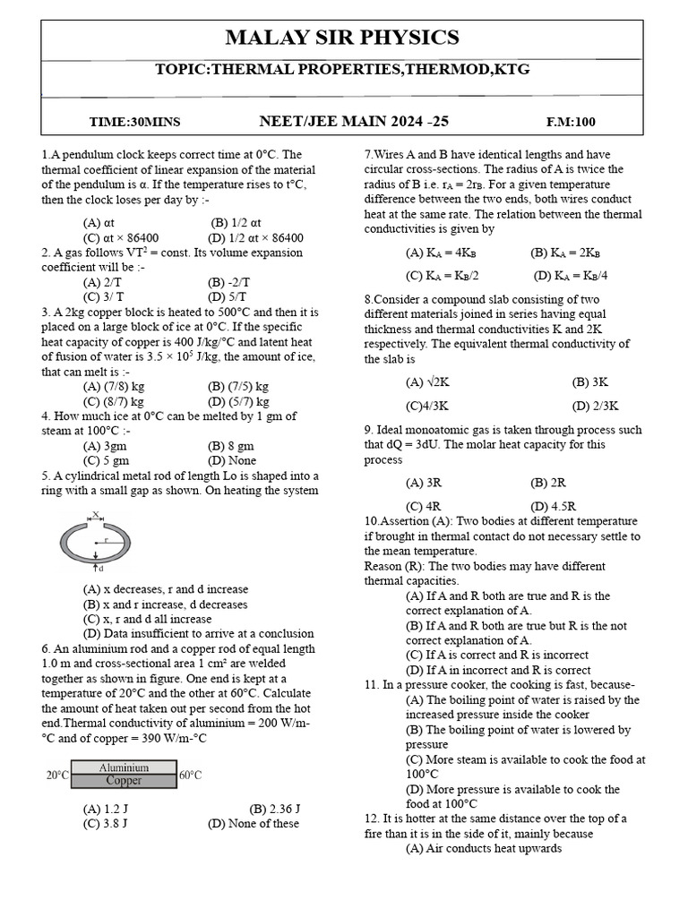 Thermal Properties, Thermod, KTG Question | PDF | Thermal Expansion ...