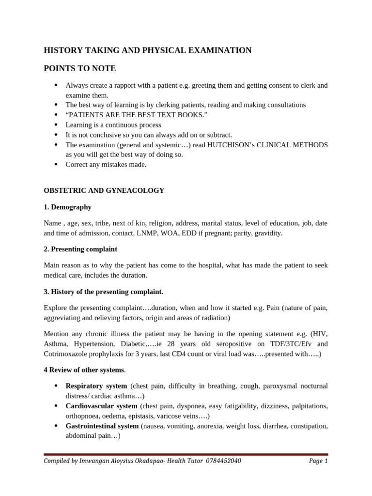 History Taking and Physical Exam | PDF | Pregnancy | Neck