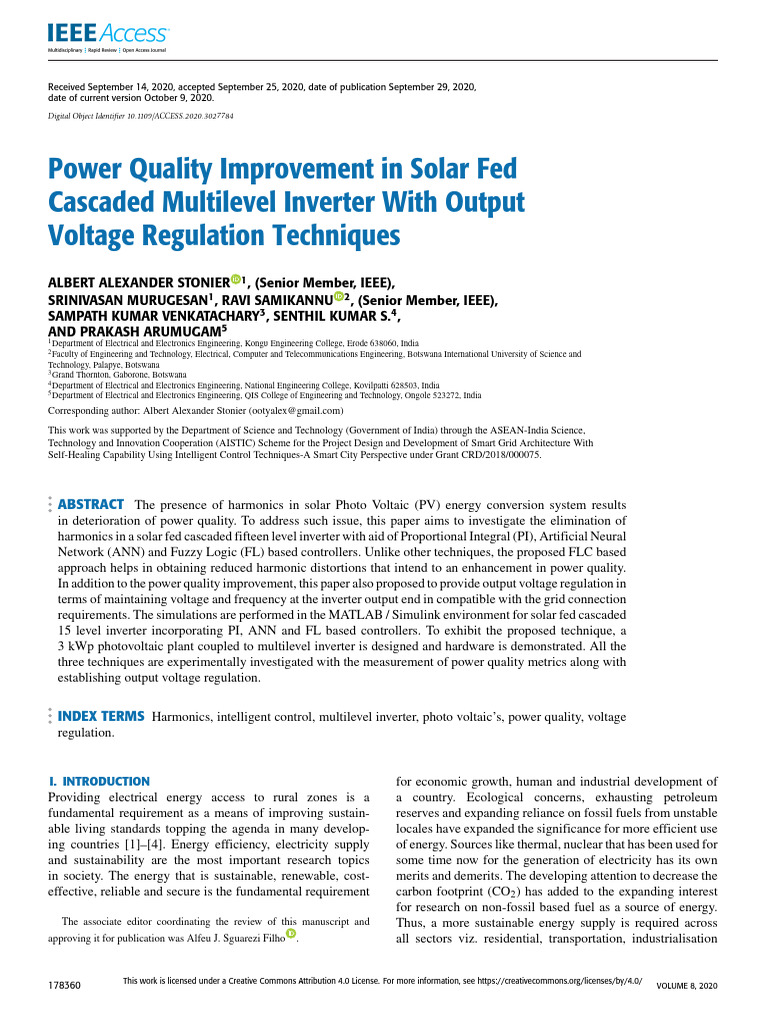 P Power Quality Improvement in Solar Fed Cascaded Multilevel Inverter ...