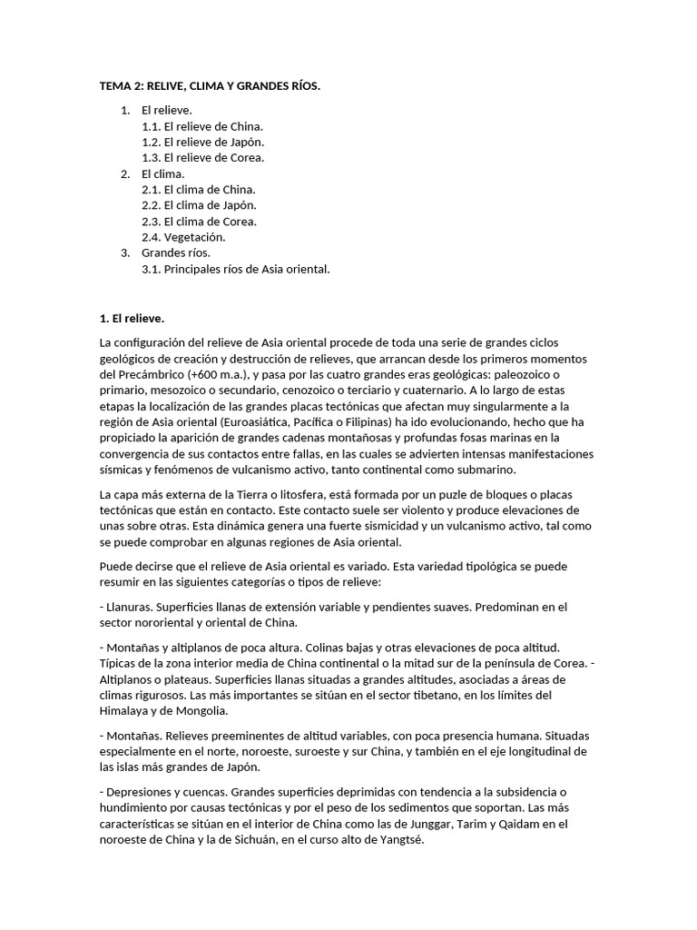 Tema 2 - Relieve, Ríos, Vegetación | PDF | Clima | Herida