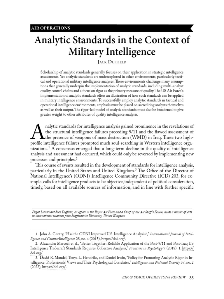 Analytic Standards in The Contex of Military Intelligence-Jack Duffield | PDF | Intelligence ...