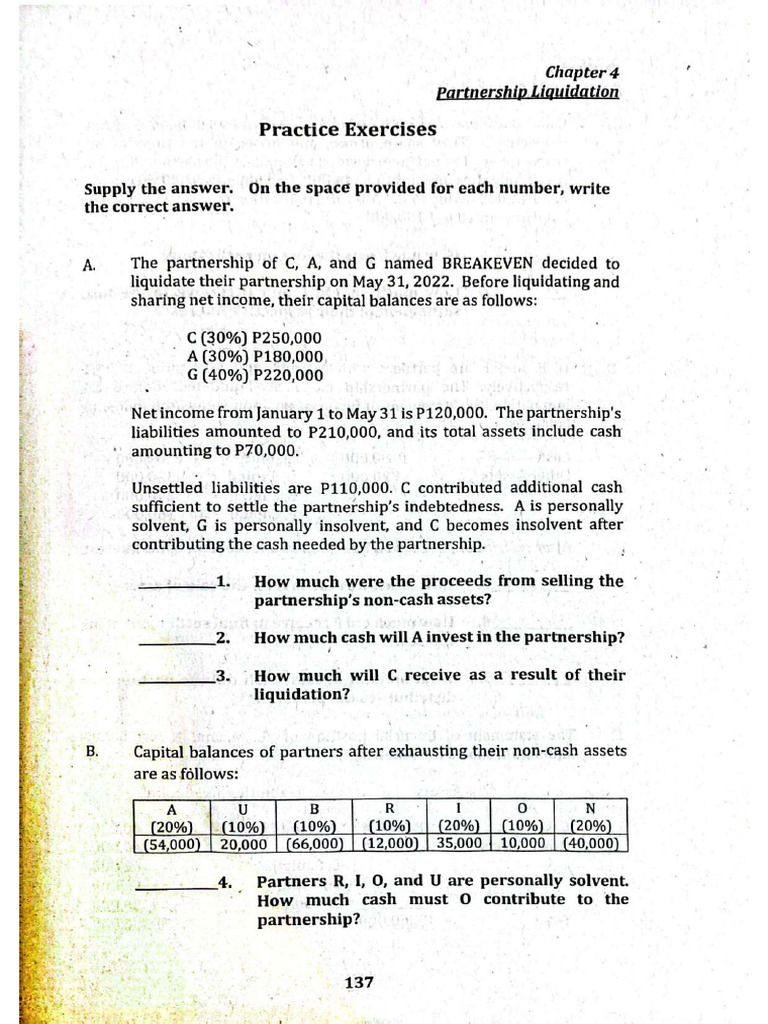 Practice Exercises Liquidation | PDF