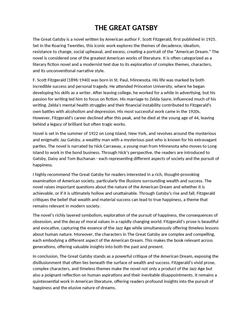 The Great Gatsby by F. Scott Fitzgerald | PDF | The Great Gatsby | F ...