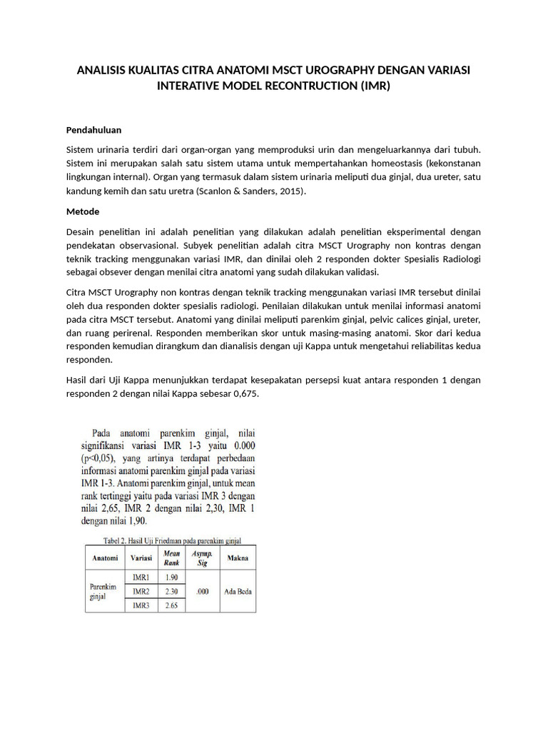Analisis Kualitas Citra Anatomi MSCT Urography Dengan Variasi ...