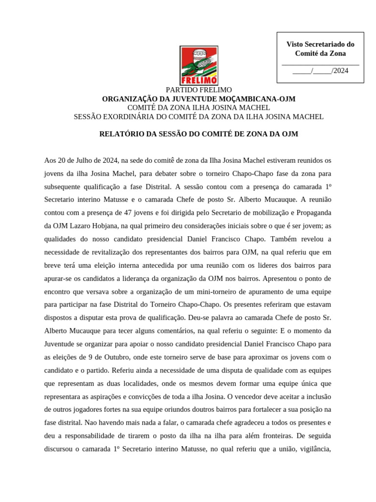 Relatorio Da Reuniao Da OJM | PDF