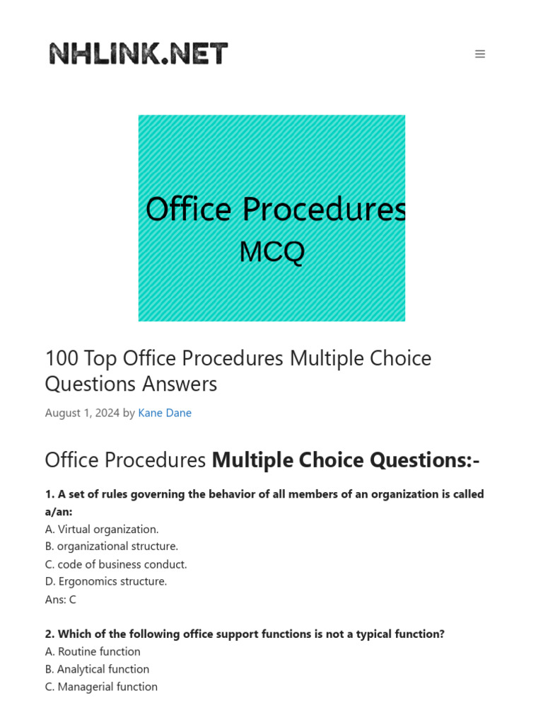 100 Top Office Procedures Multiple Choice Questions Answers | PDF ...