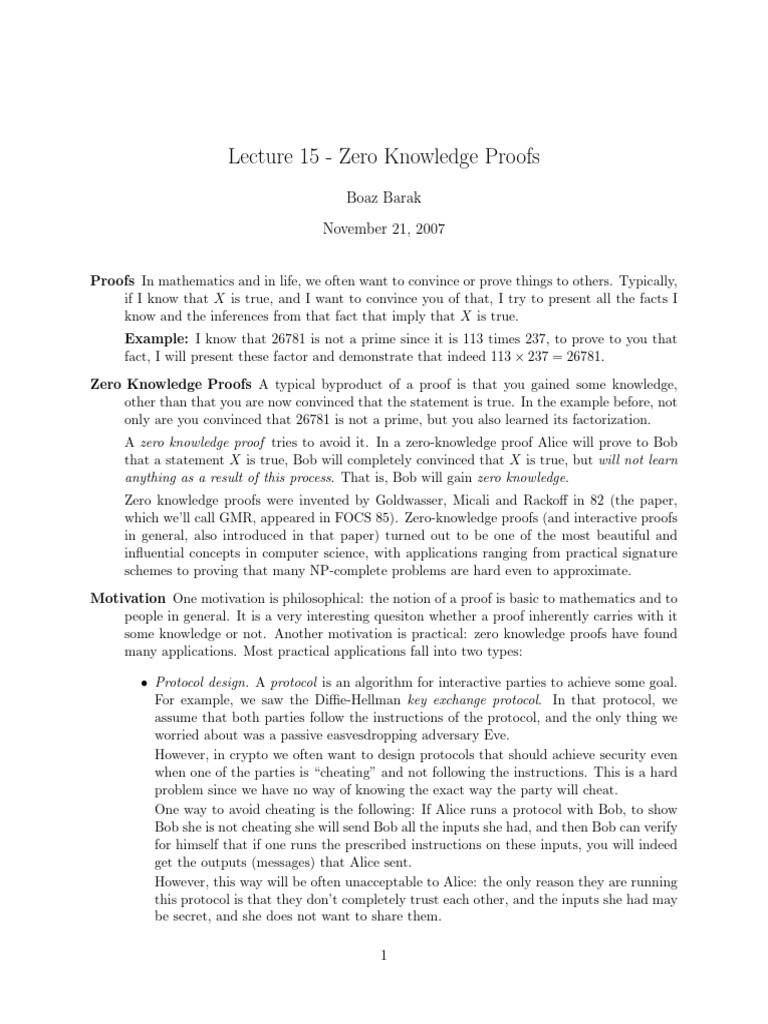 Lecture 15 - Zero Knowledge Proofs | PDF | Mathematical Proof | Mathematics