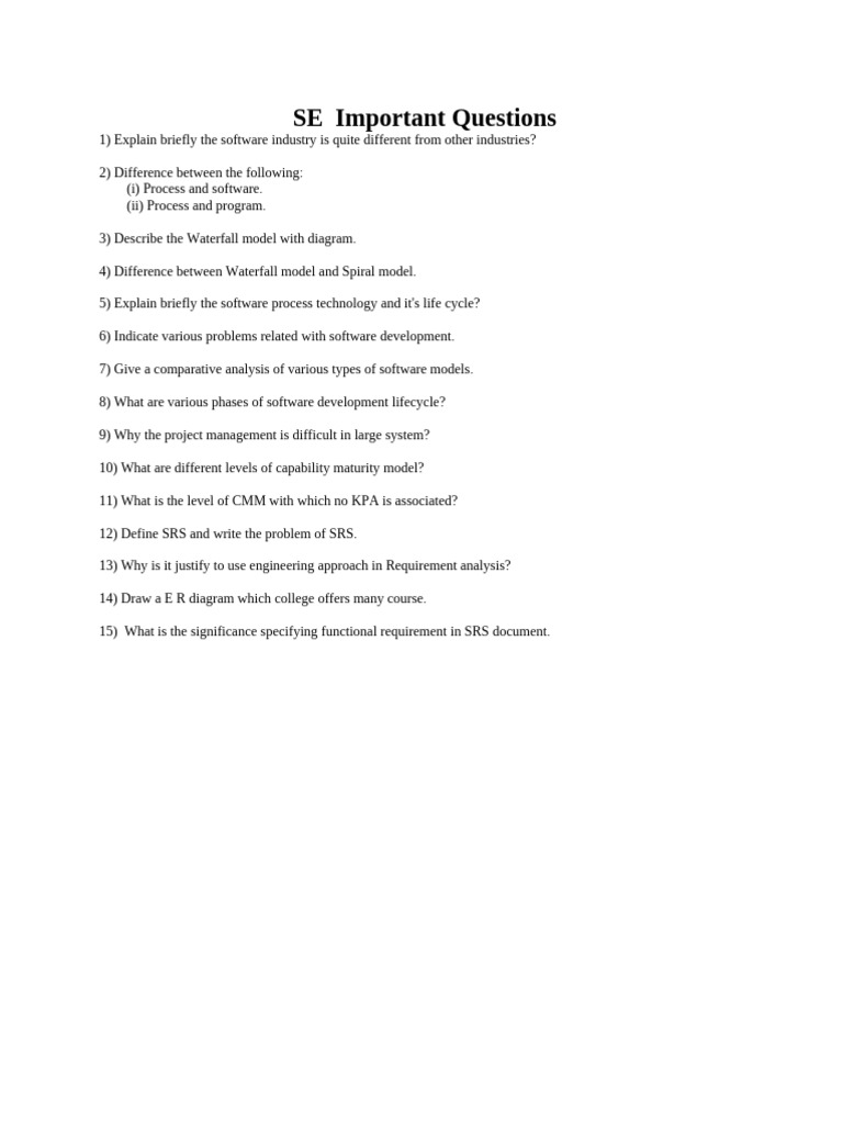 SE Important Questions | PDF