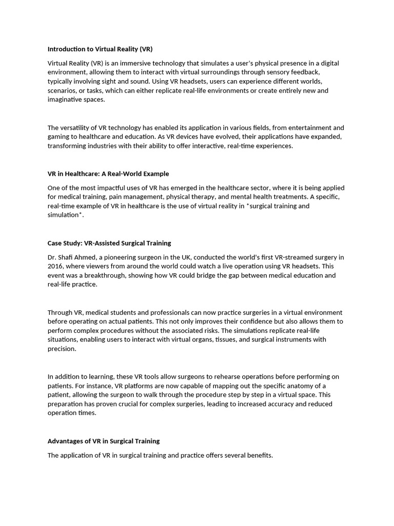 Introduction to Virtual Reality in Healthcare | PDF | Virtual Reality ...