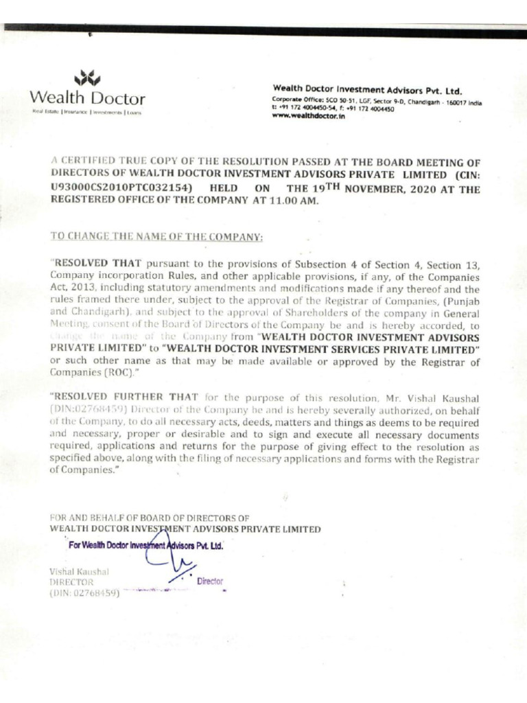 Board Resolution Signed | PDF