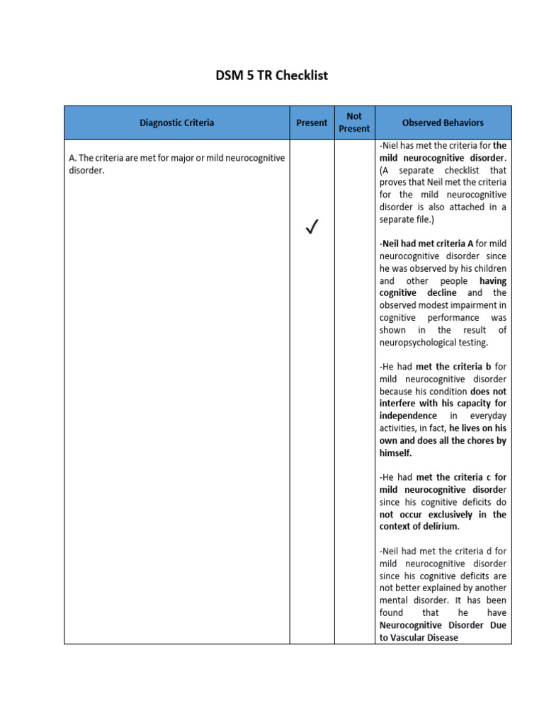 Checklist-for-Mild-Vascular-Neurocognitive-Disorder - Final | PDF ...