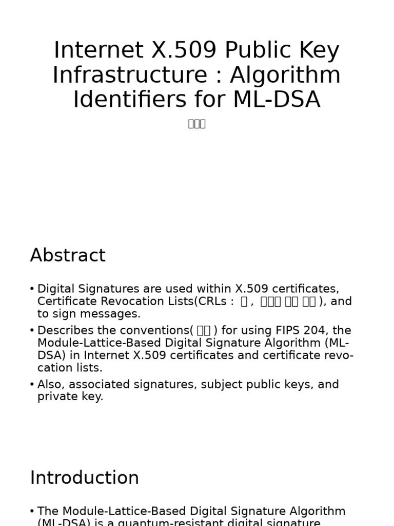 Internet X.509 Public Key Infrastructure - Algorithm Identifiers for ML-DSA | PDF