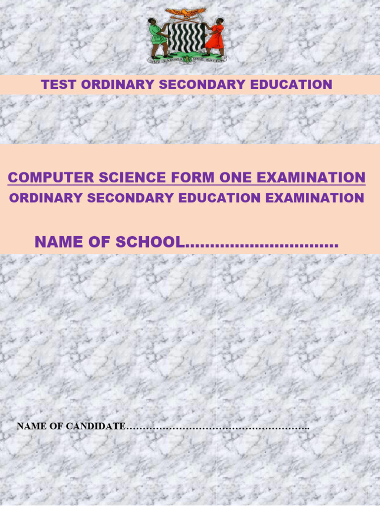 Test For Computer Science Examination FORM ONE | PDF | Computer ...