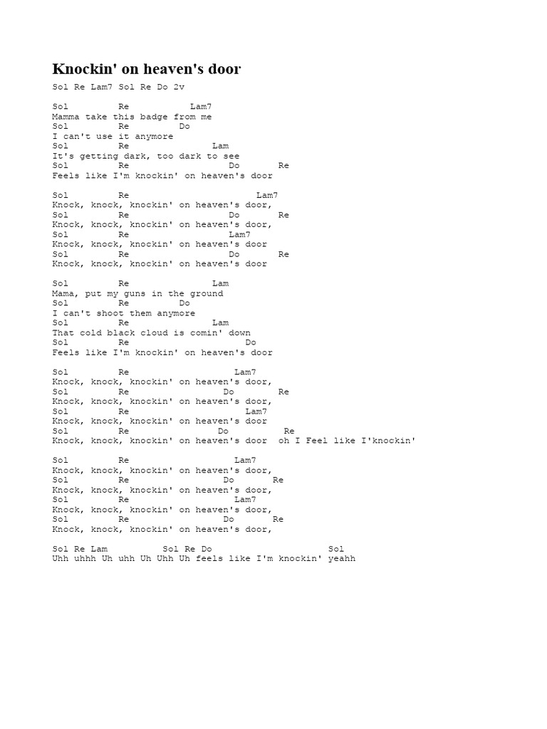 KNOCKING ON HEAVENS DOOR Bob Dylan | PDF