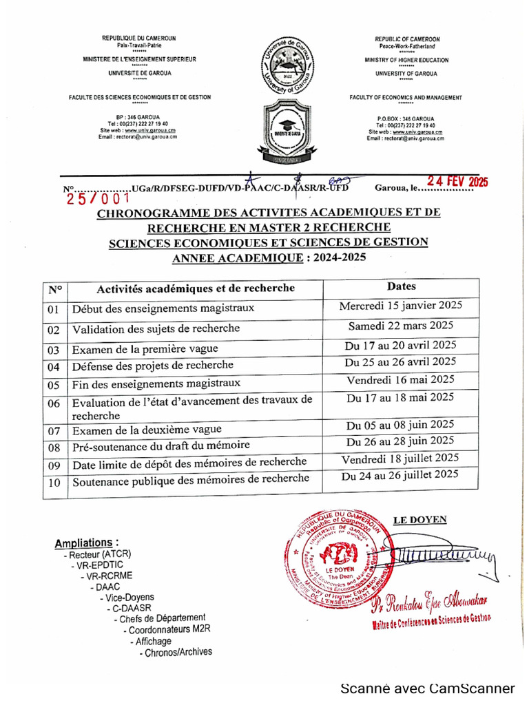 Chronogramme M2RSE-SG - 2024-2025 | PDF