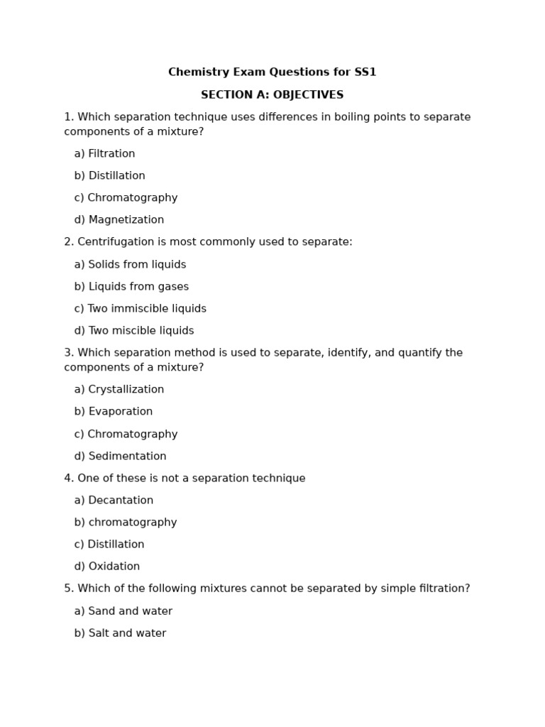 Chemistry Exam Ss1 (Transformation) | PDF | Chemical Bond | Periodic Table