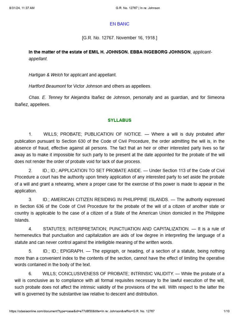 Probate Case: Estate of Emil H. Johnson | PDF | Will And Testament ...