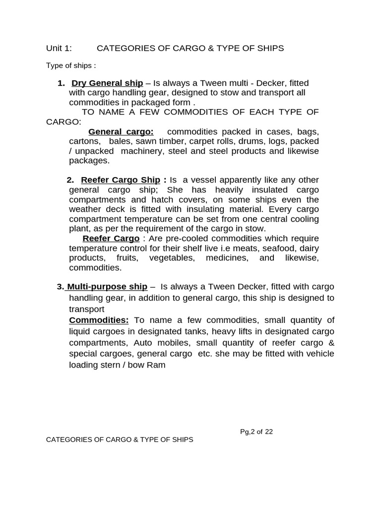 Types of Cargo and Ships Overview | PDF