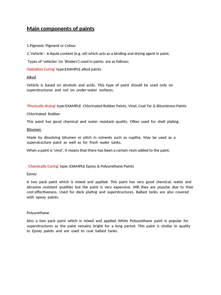 Main Components of Paints | PDF