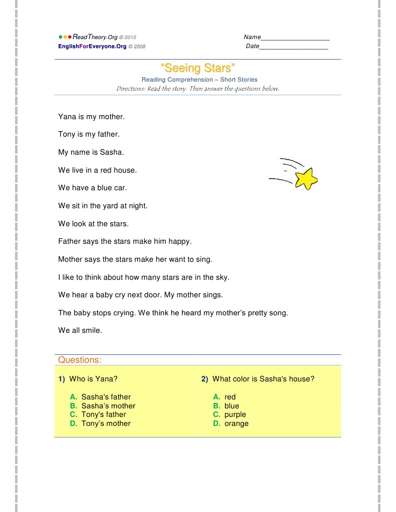 Reading Comprehension: "Seeing Stars" | PDF | Language Arts & Discipline