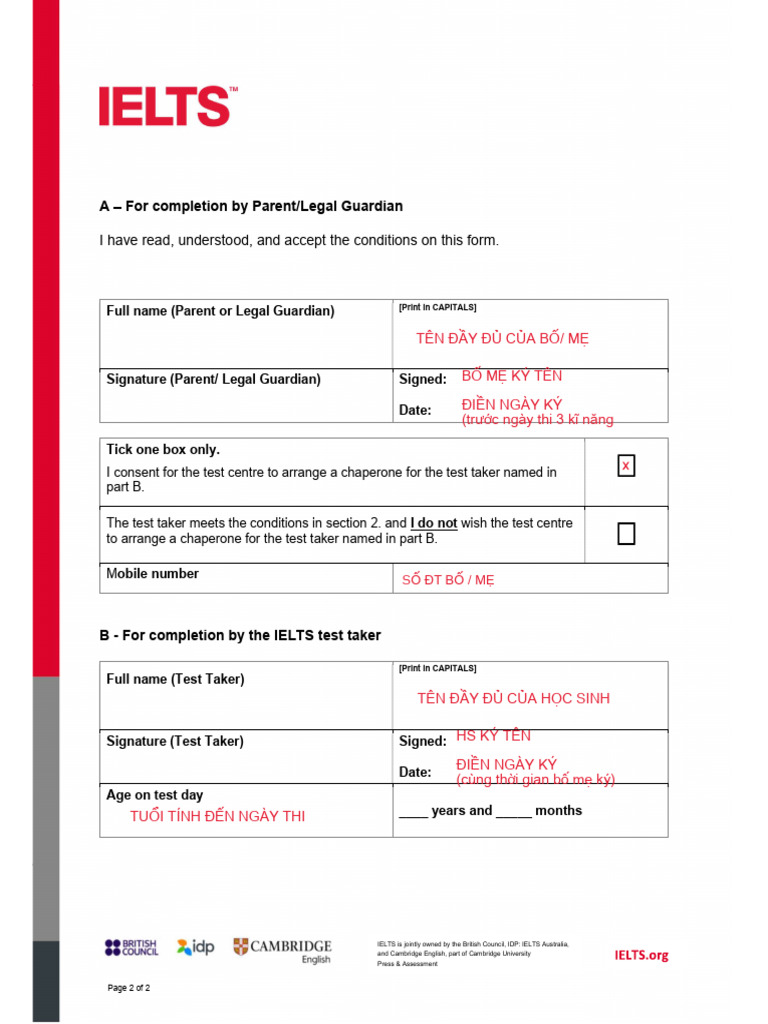 HD điền consent form IELTS IDP | PDF
