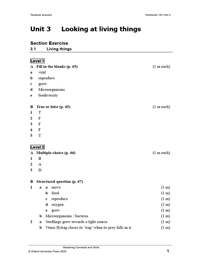 Junior Secondary Science 1A Answers | PDF