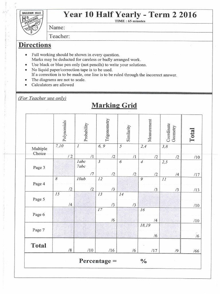 yr10 Half yearly 2016 | PDF