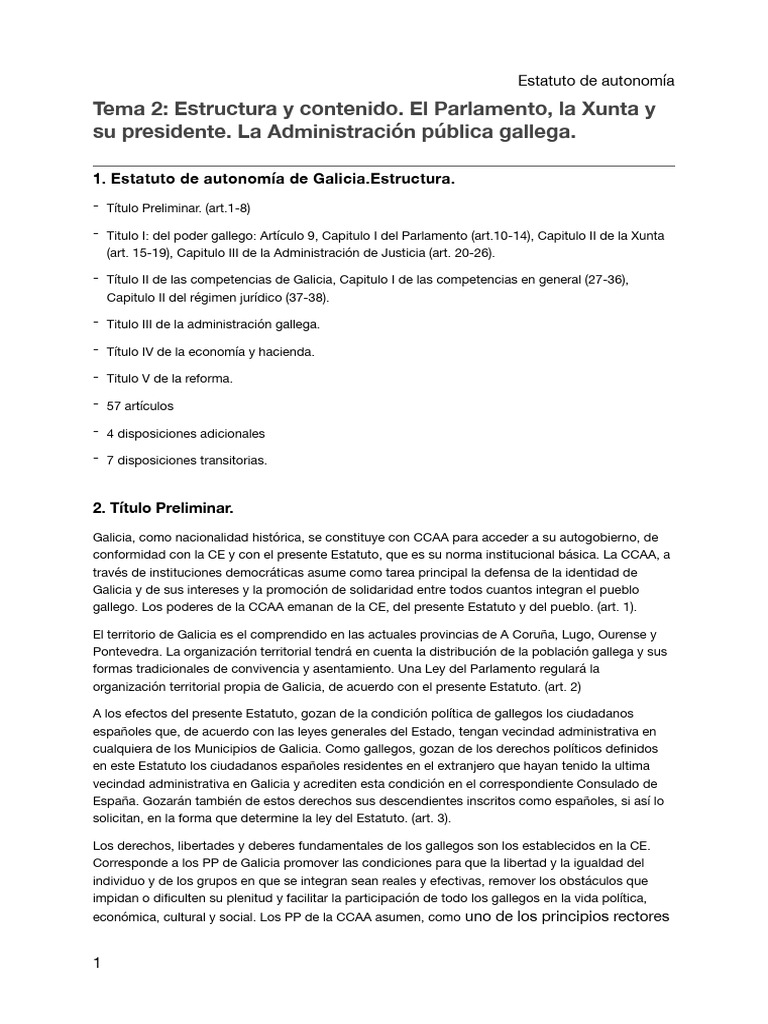 Tema 2. Estatuto de Autonomía | PDF | Parlamento | Legislador