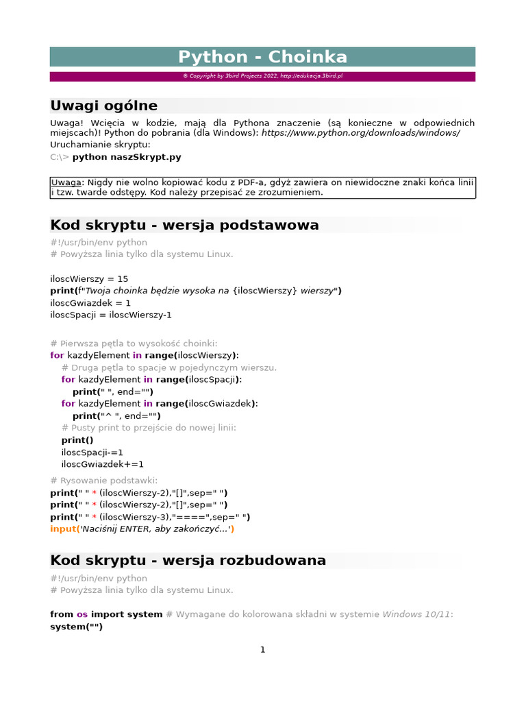 Informatyka Etap3 Python Choinka | PDF