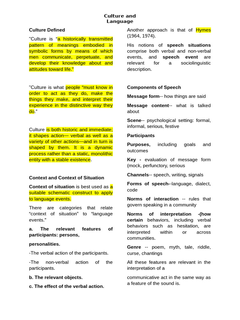 Culture and Language ELS 104 Chap 4 | PDF | Schema (Psychology) | Nonverbal Communication