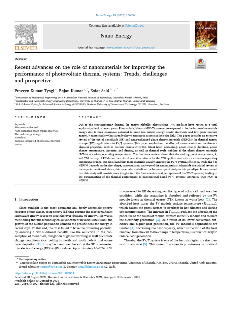 3 - Nano Energy | PDF | Photovoltaics | Energy Storage