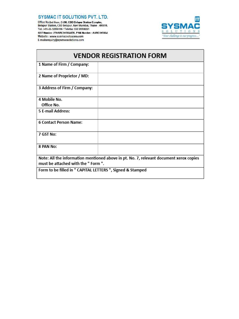 Vendor Registration Form | PDF