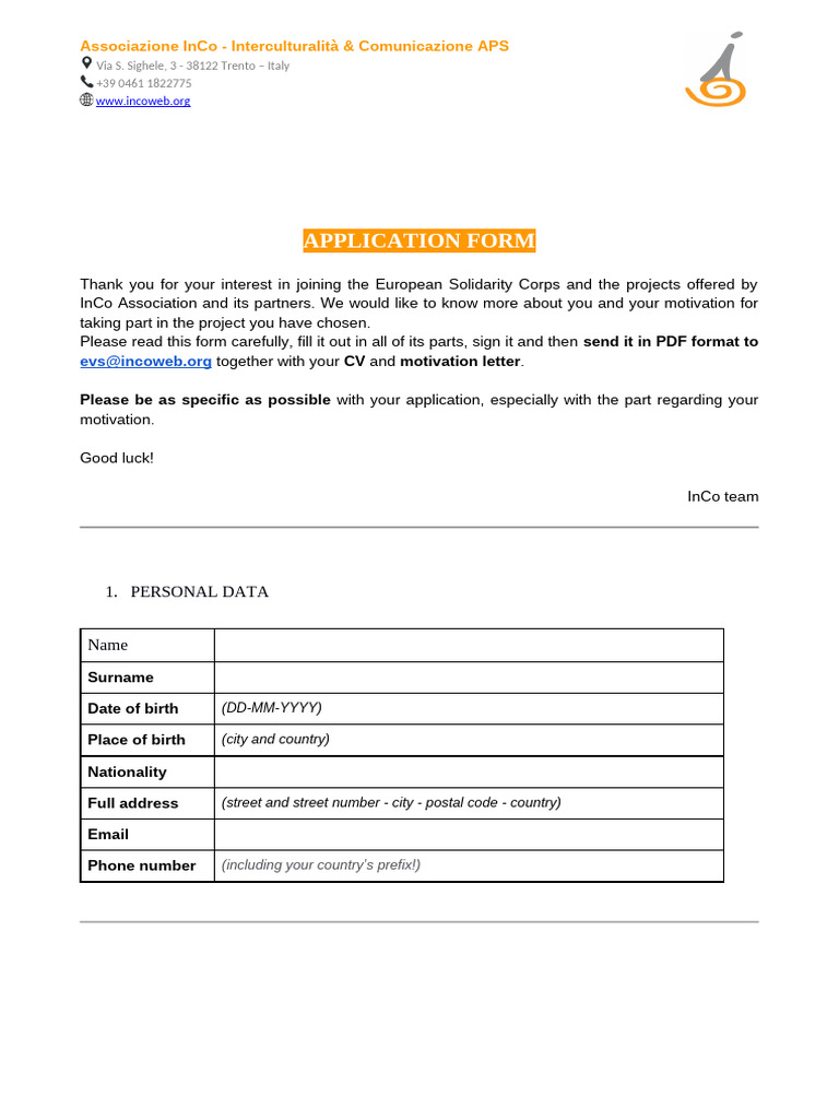 Application Form ESC - InCo | PDF | Information | Justice