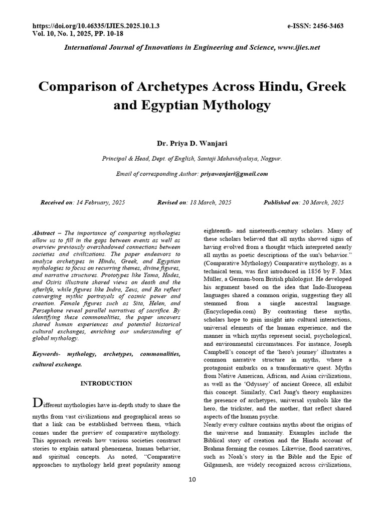Comparison Comparison of Archetypes Across Hindu, Greek and Egyptian ...