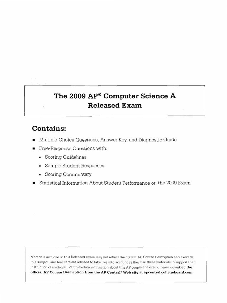 Java Comp Sci A 2009 Released Exam 1 | PDF