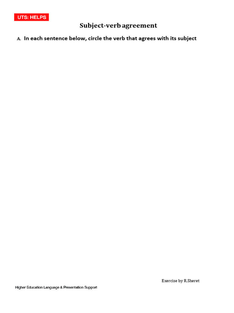 Subject-Verb Agreement Exercises | PDF | Subject (Grammar) | Verb