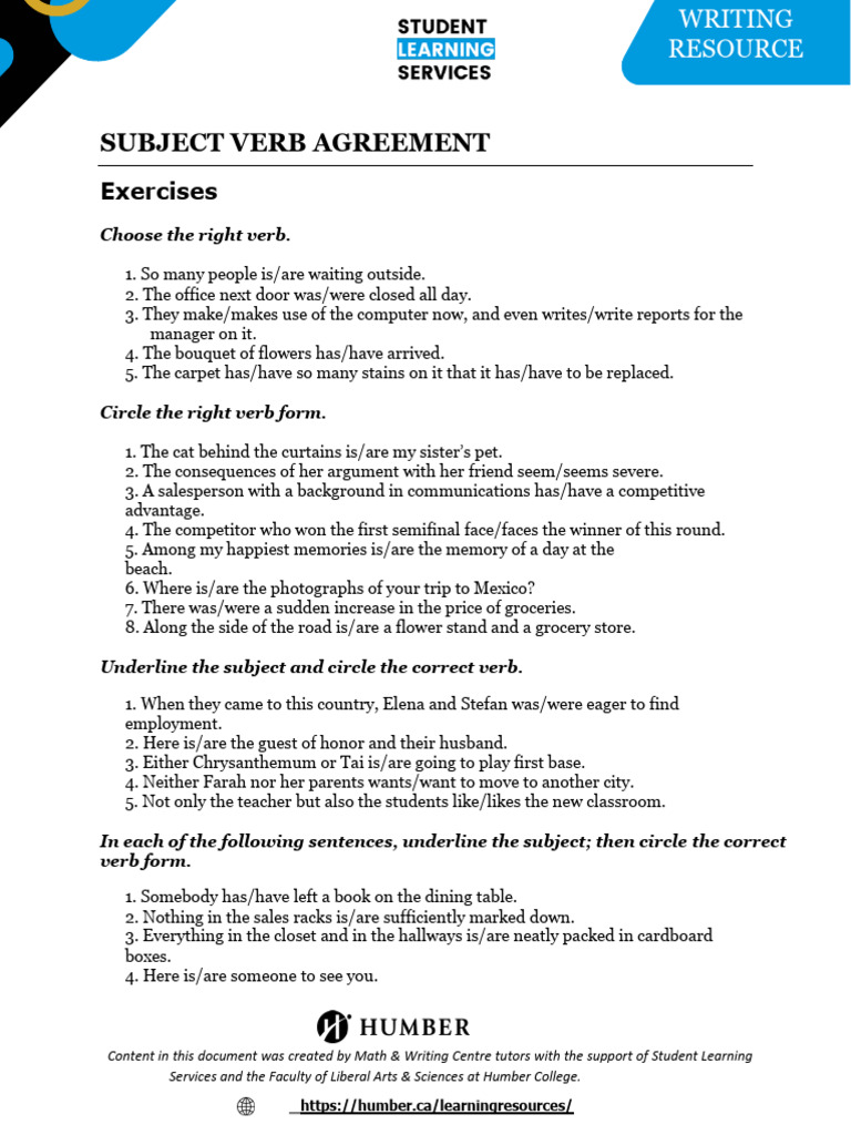Subject Verb Agreement-Exercises | PDF